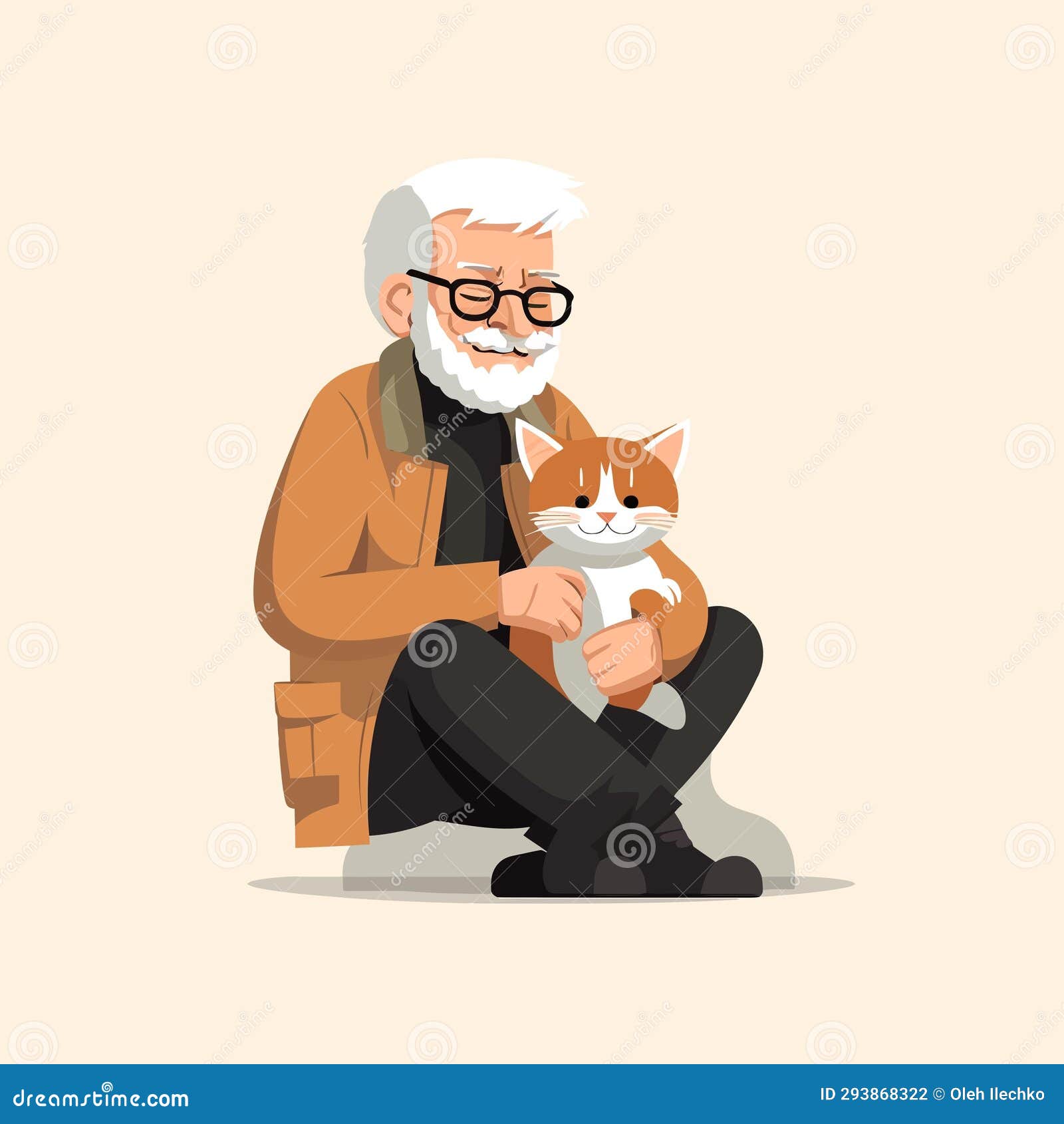 Old Man with Cat Vector Flat Minimalistic Isolated Illustration Stock ...