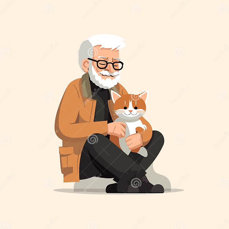 Old Man with Cat Vector Flat Minimalistic Isolated Illustration Stock ...
