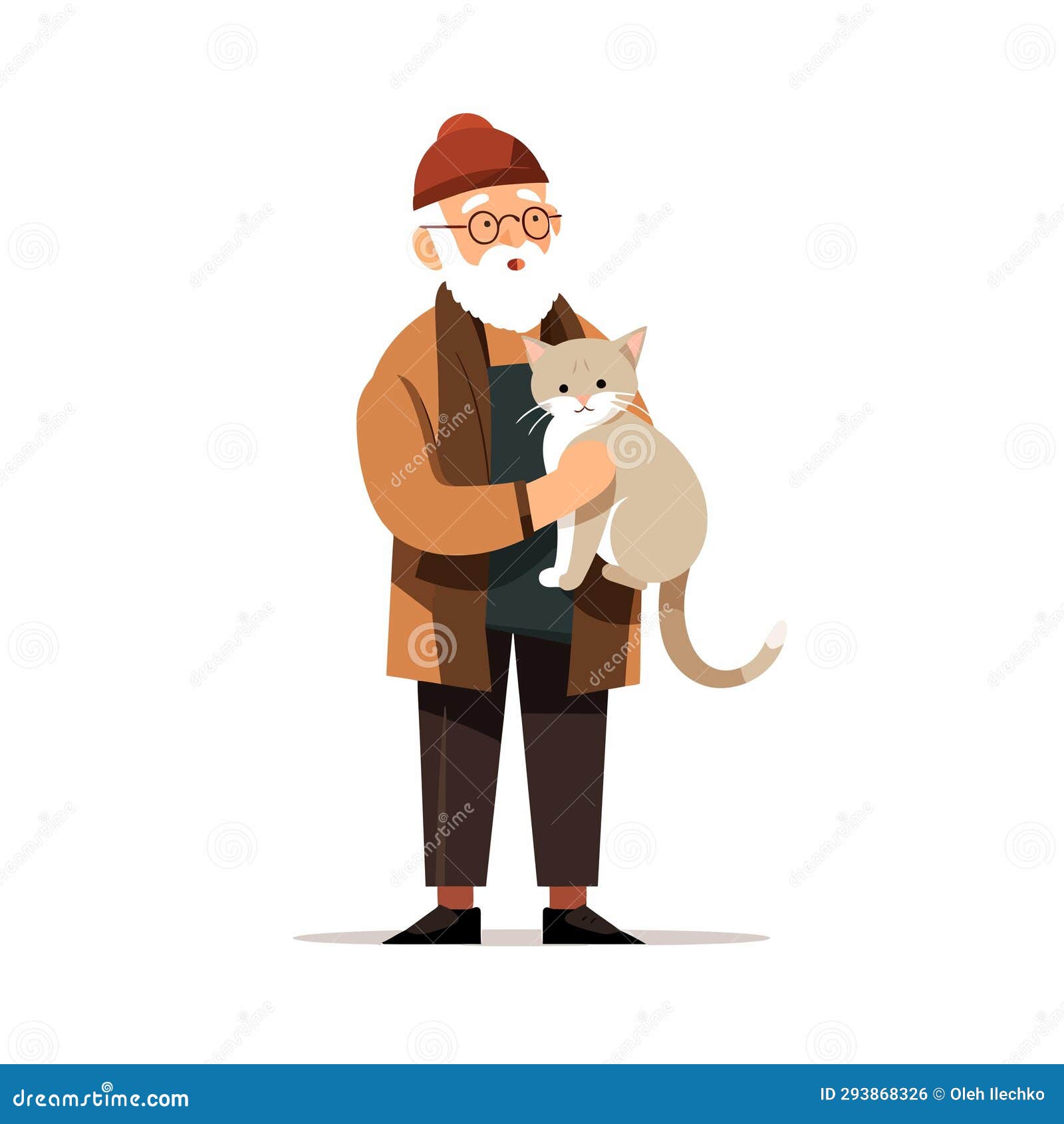 Old Man with Cat Vector Flat Minimalistic Isolated Illustration Stock ...