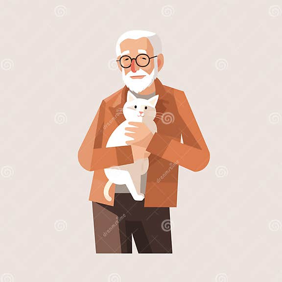Old Man with Cat Vector Flat Minimalistic Isolated Illustration Stock ...