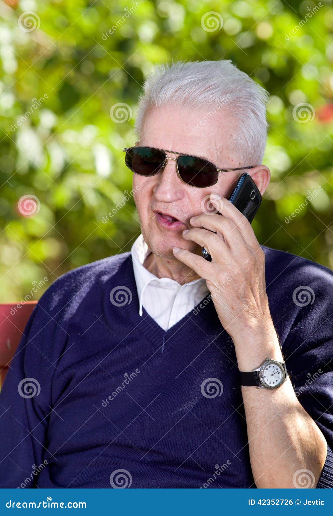 Old man with cellphone stock photo. Image of happiness - 42352726