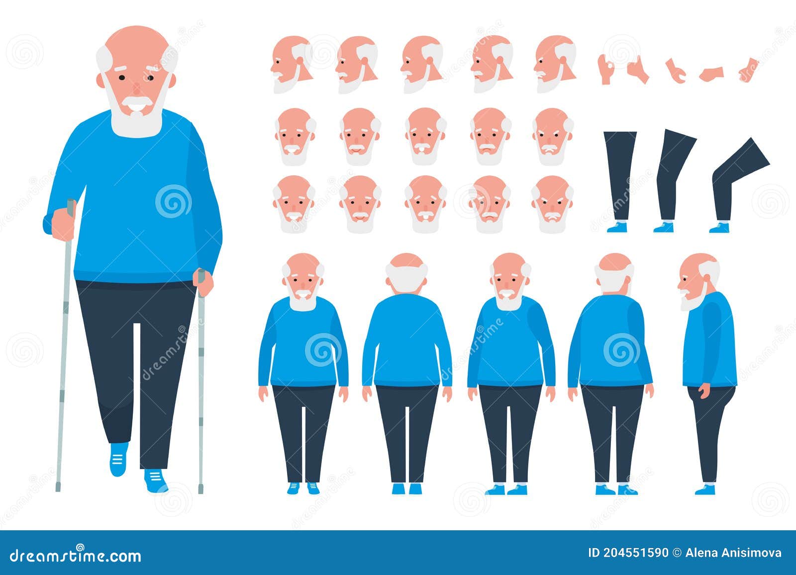 Old Man Character Constructor Creation Set. Different Grandfather ...