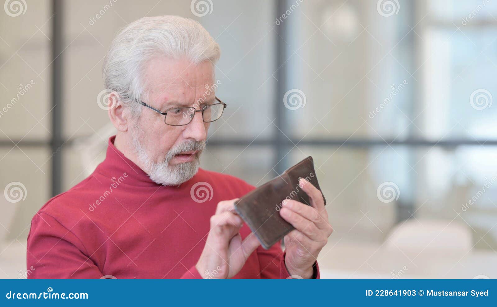 Old Man Checking Empty Wallet at Work Stock Image - Image of trading ...