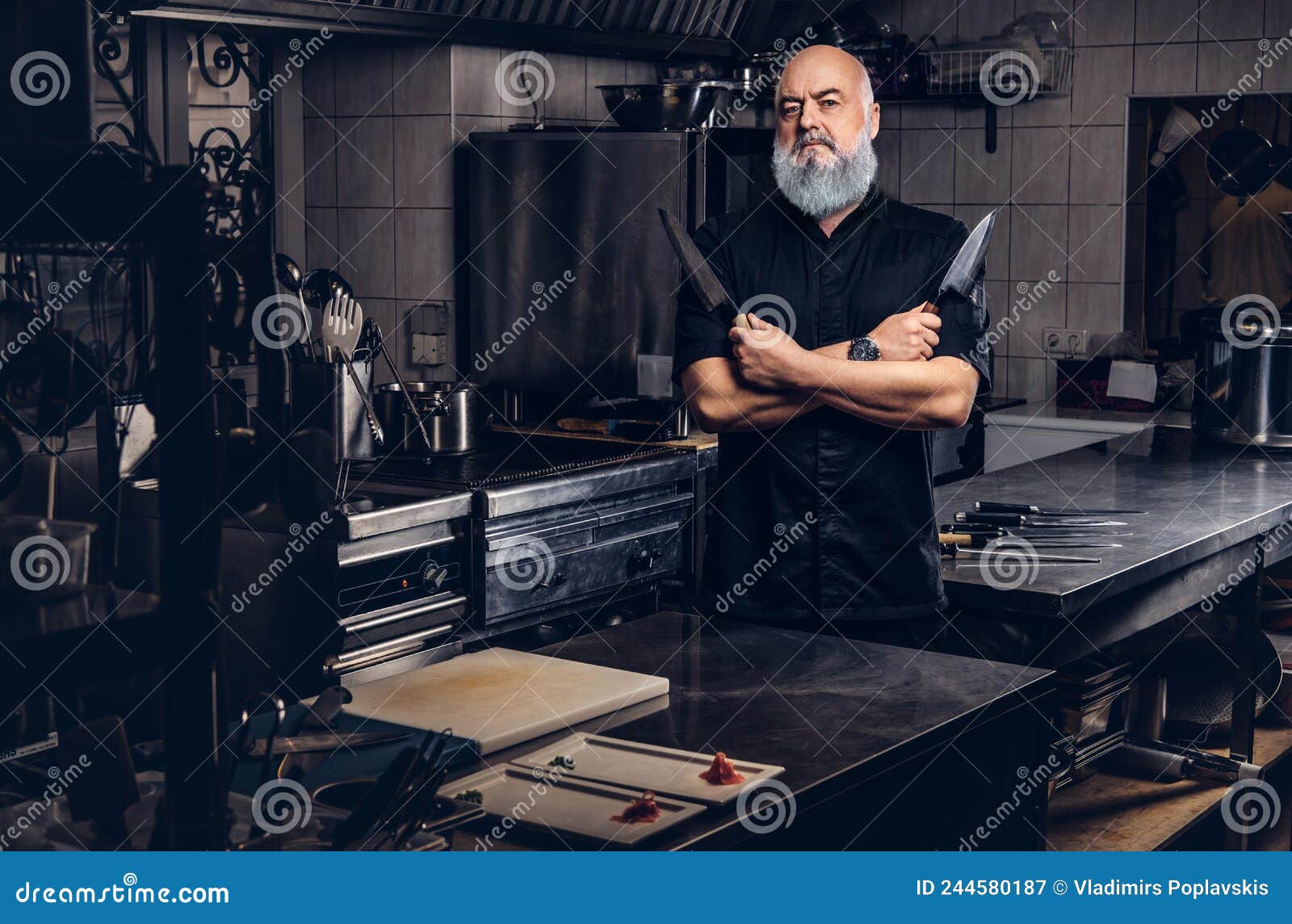 Old Man Chef with Kitchen Tools Indoors His Kitchen Stock Image - Image ...