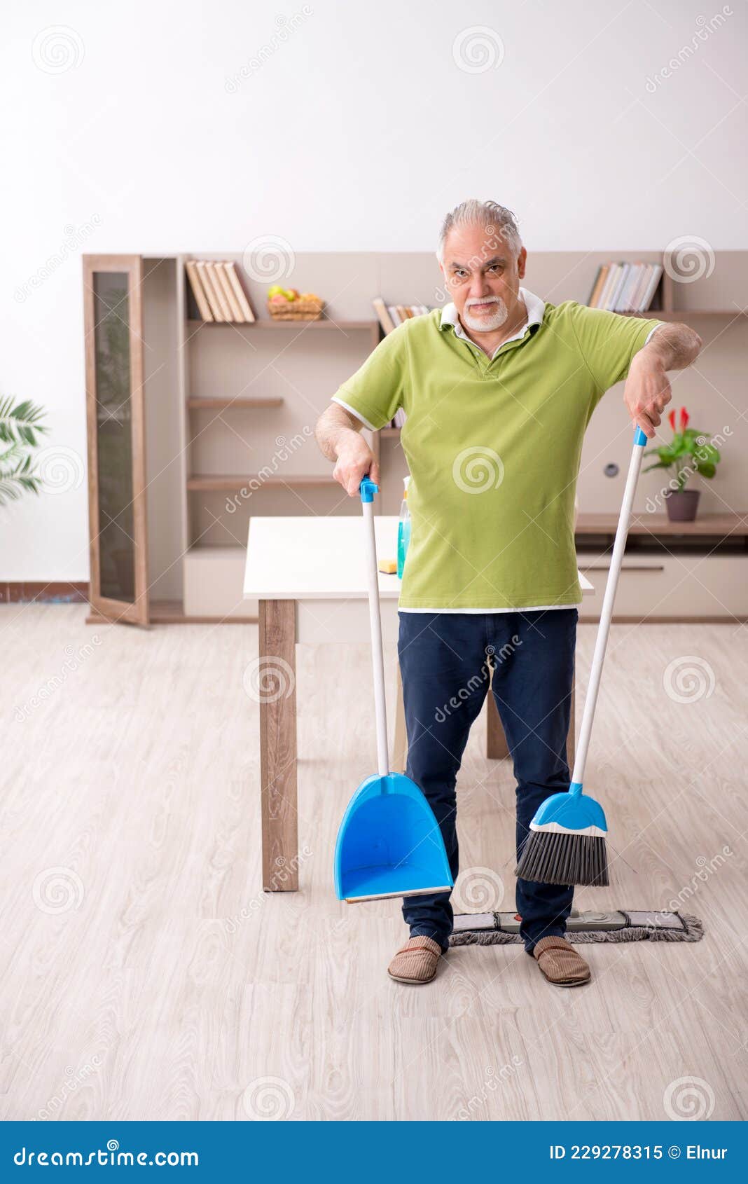 Old man cleaning the house stock image. Image of sweeping - 229278315