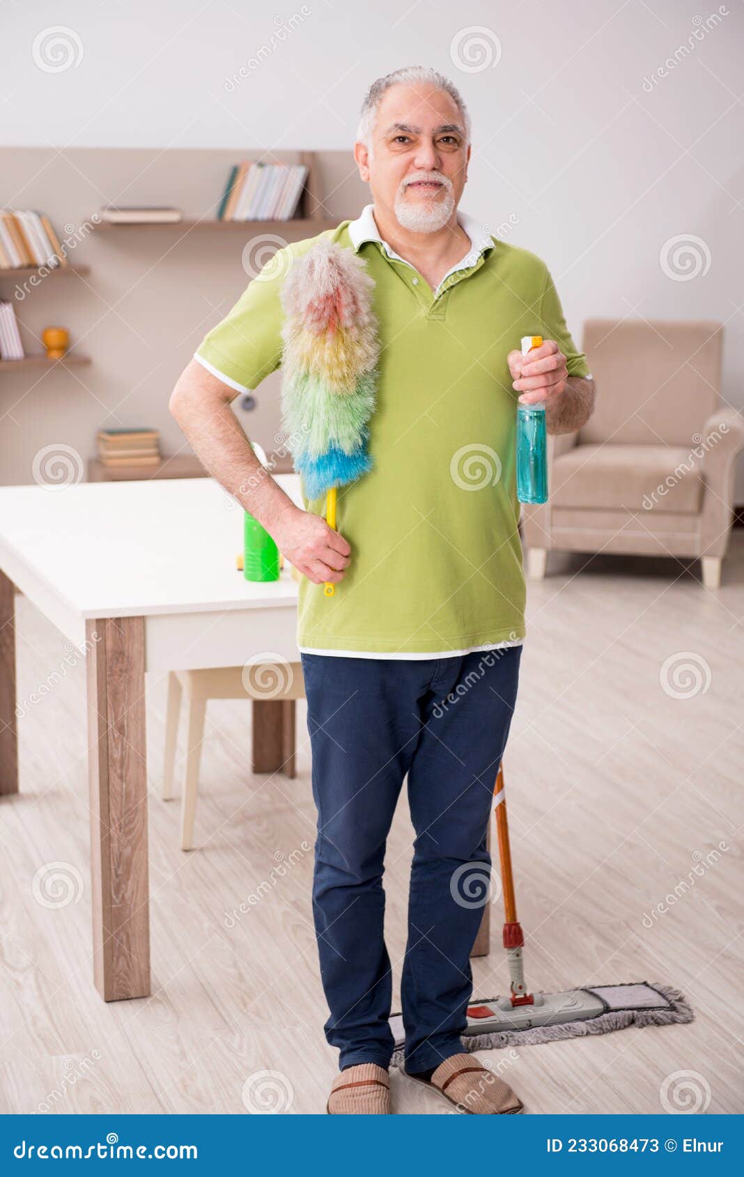 Old man cleaning the house stock image. Image of antistatic - 233068473