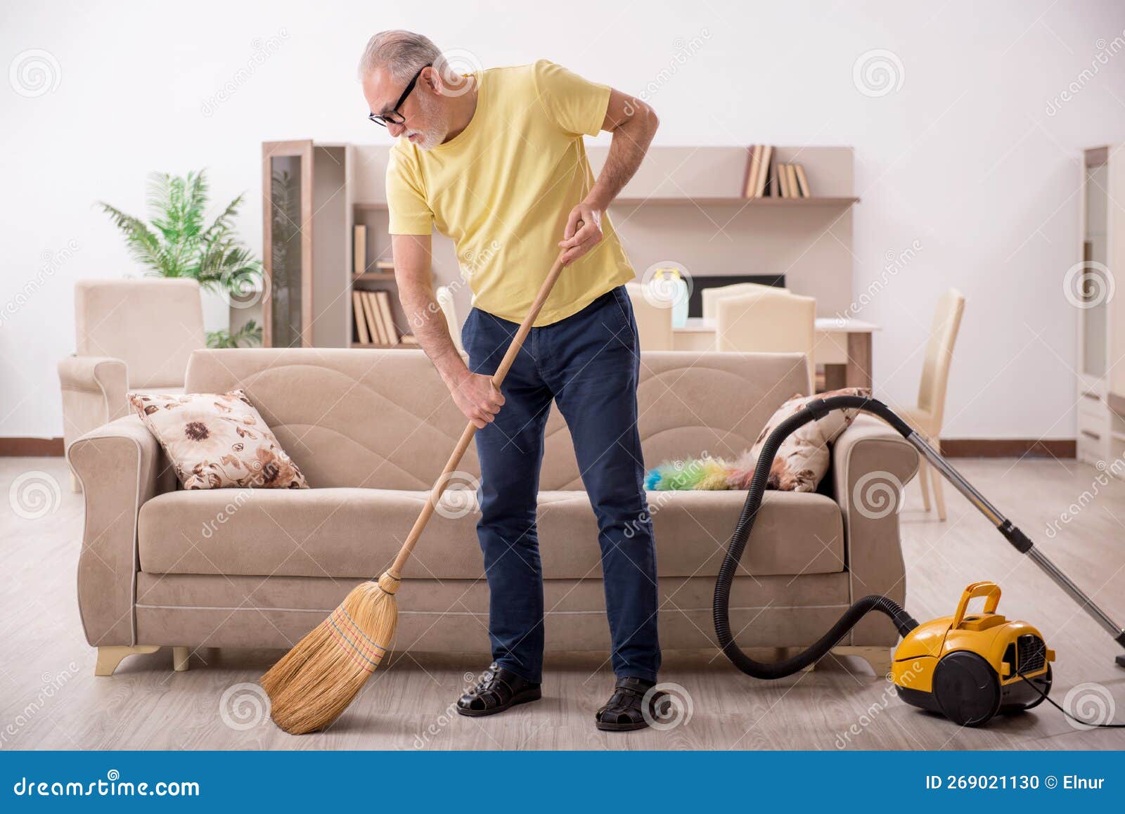 Old Man Doing Housework at Home Stock Photo - Image of dust, divorced ...