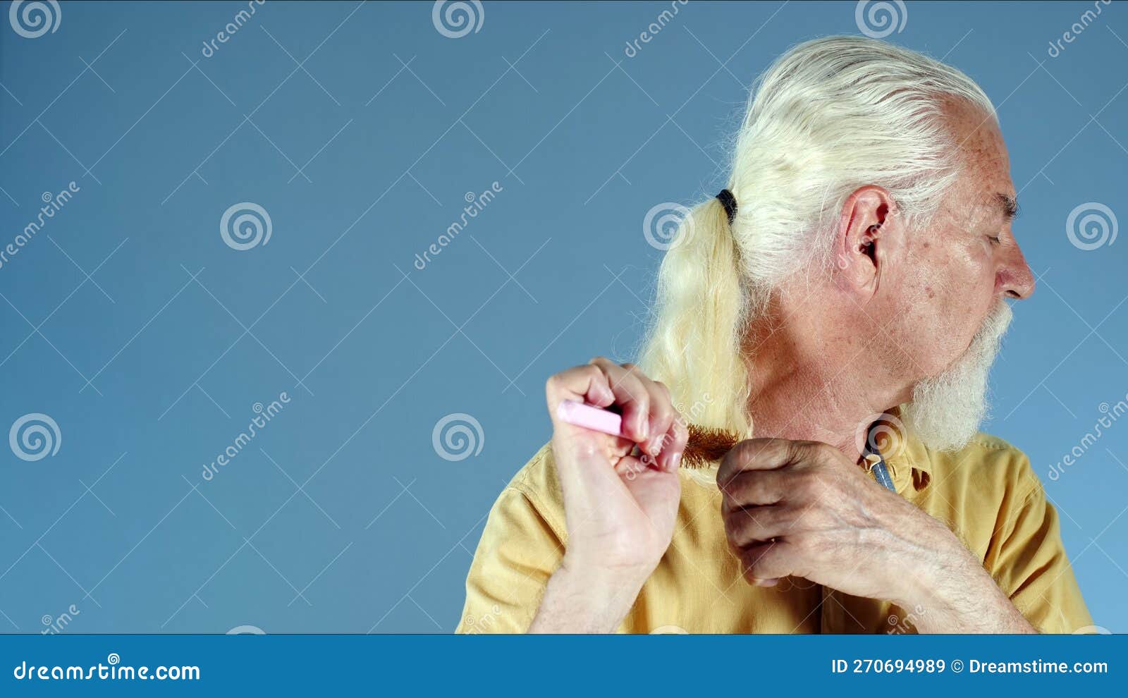 The Old Man Combing His White Hair Stock Image - Image of coiffure ...