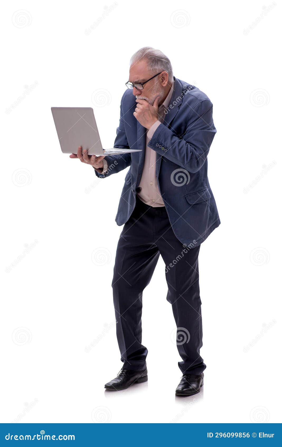 Old Businessman with Computer Isolated on White Stock Photo - Image of ...