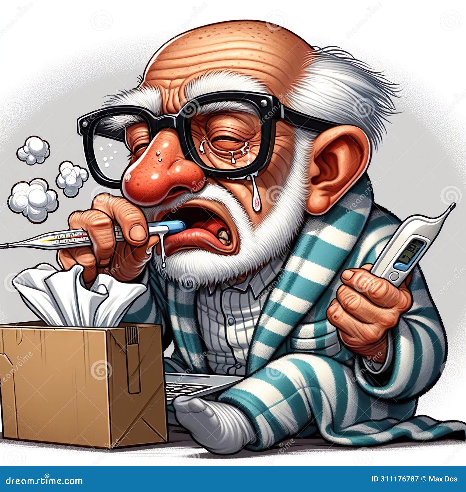 Old man coughing stock illustration. Illustration of coughing - 311176787