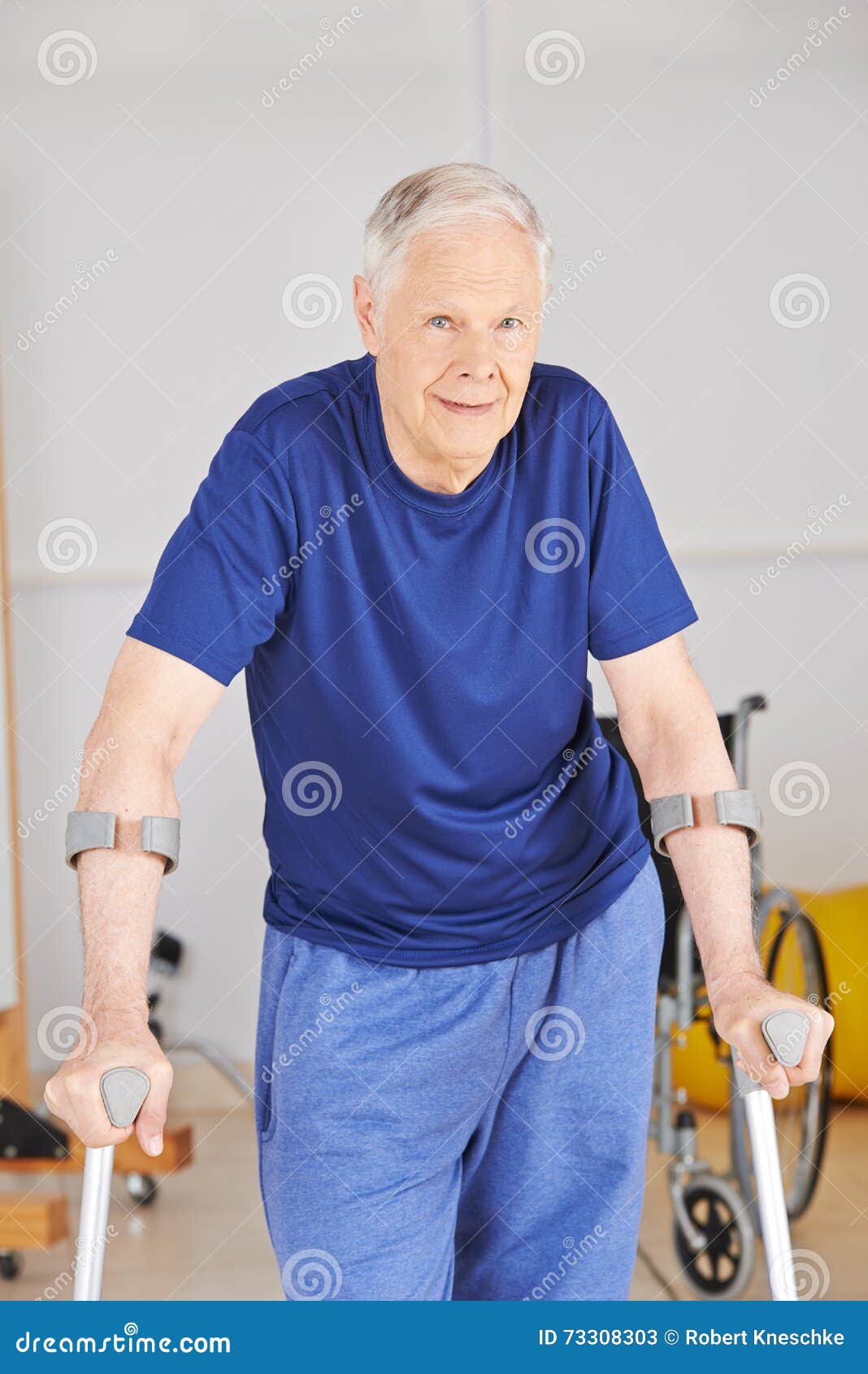 Old Man with Crutches Learning To Walk Stock Image - Image of ...