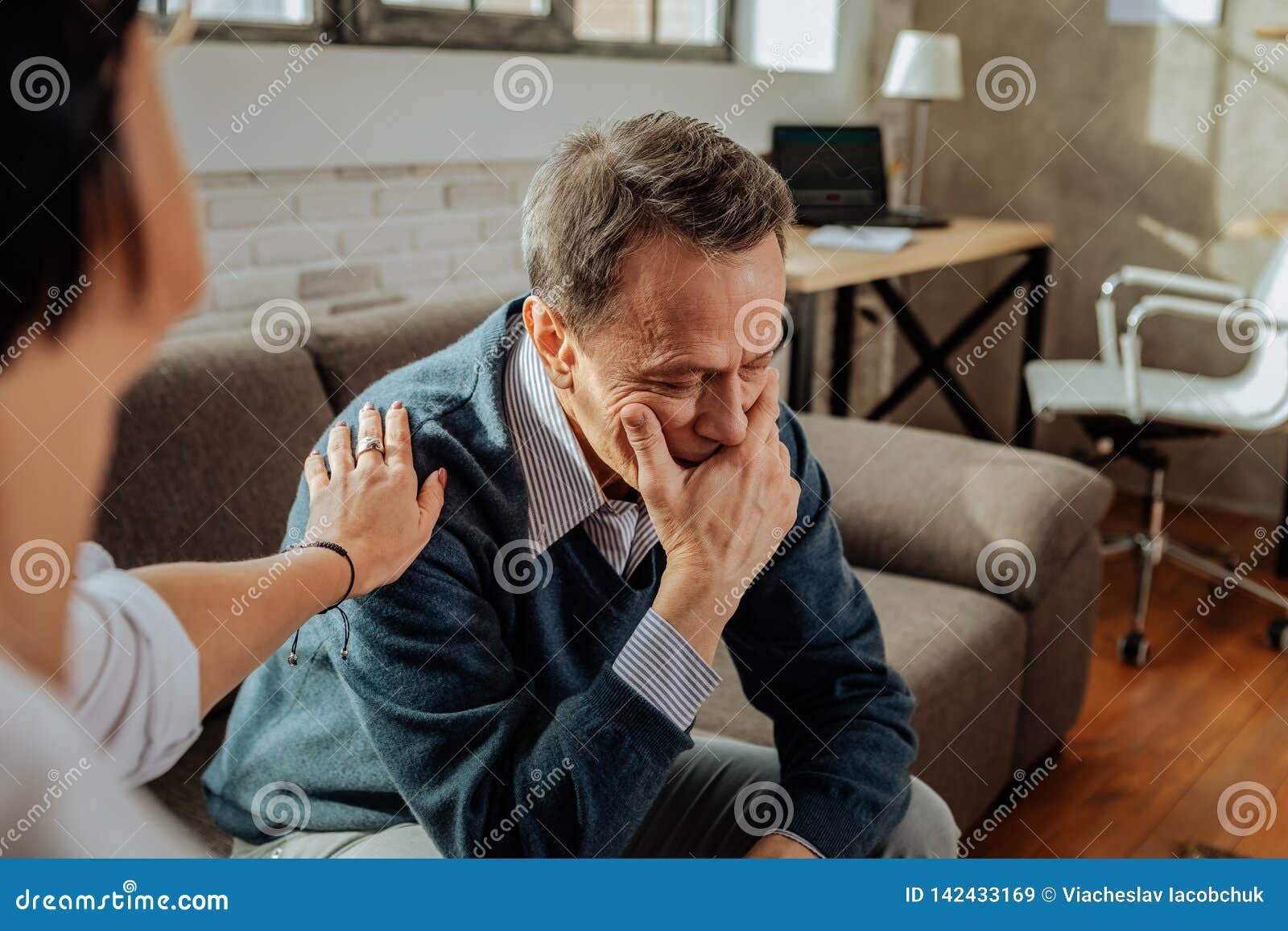 Old Man Crying in Therapist Cabinet while Telling about His Problems ...