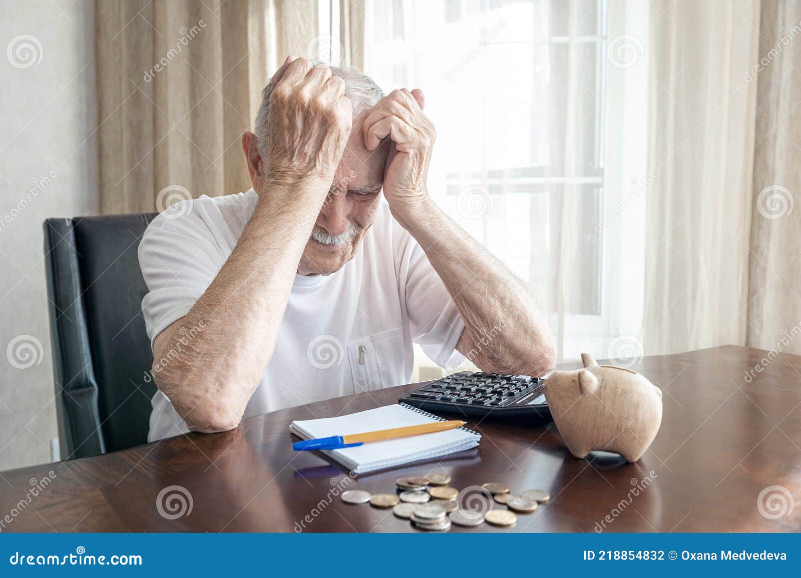 Old Man in a Depression Counts Pennies from the Pension Fund. Worried ... Old Man in a Depression Counts Pennies from the Pension Fund. Worried ...