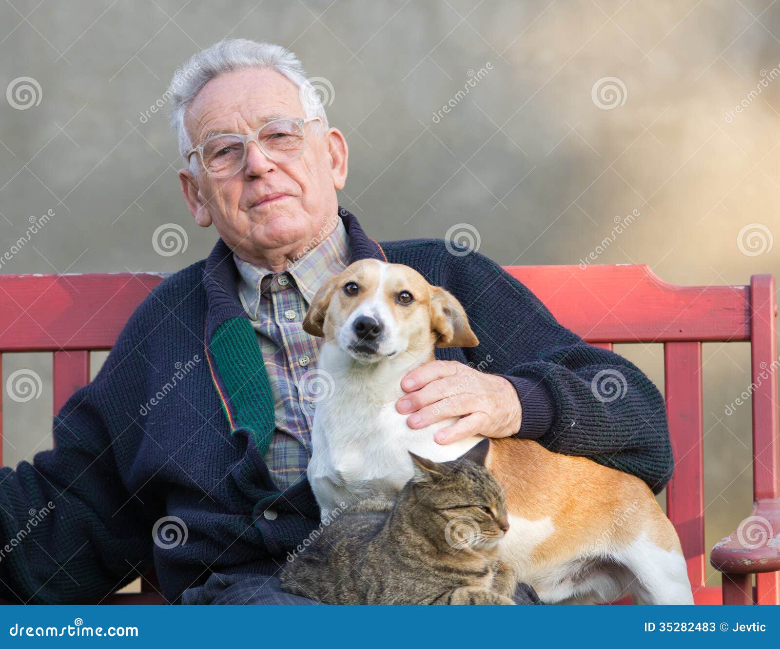 Old man with dog and cat stock image. Image of company - 35282483