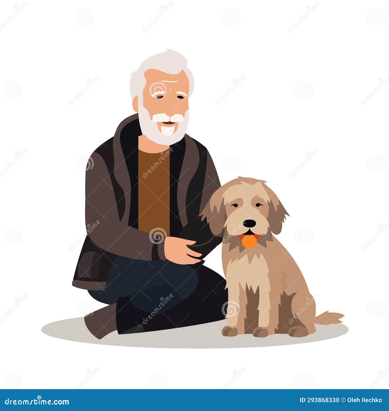 Old Man with Dog Vector Flat Minimalistic Isolated Illustration Stock ...