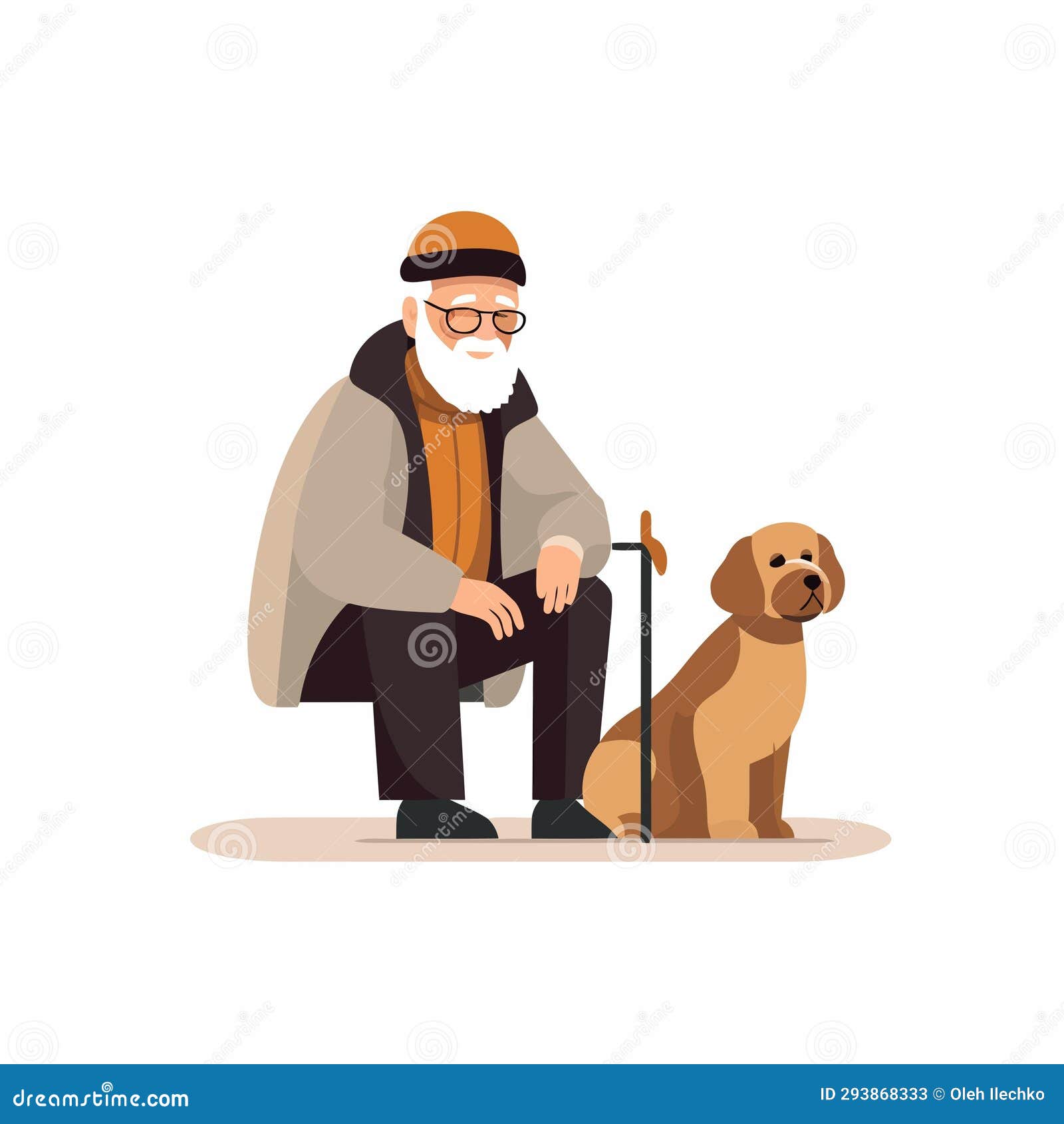 Old Man with Dog Vector Flat Minimalistic Isolated Illustration Stock ...