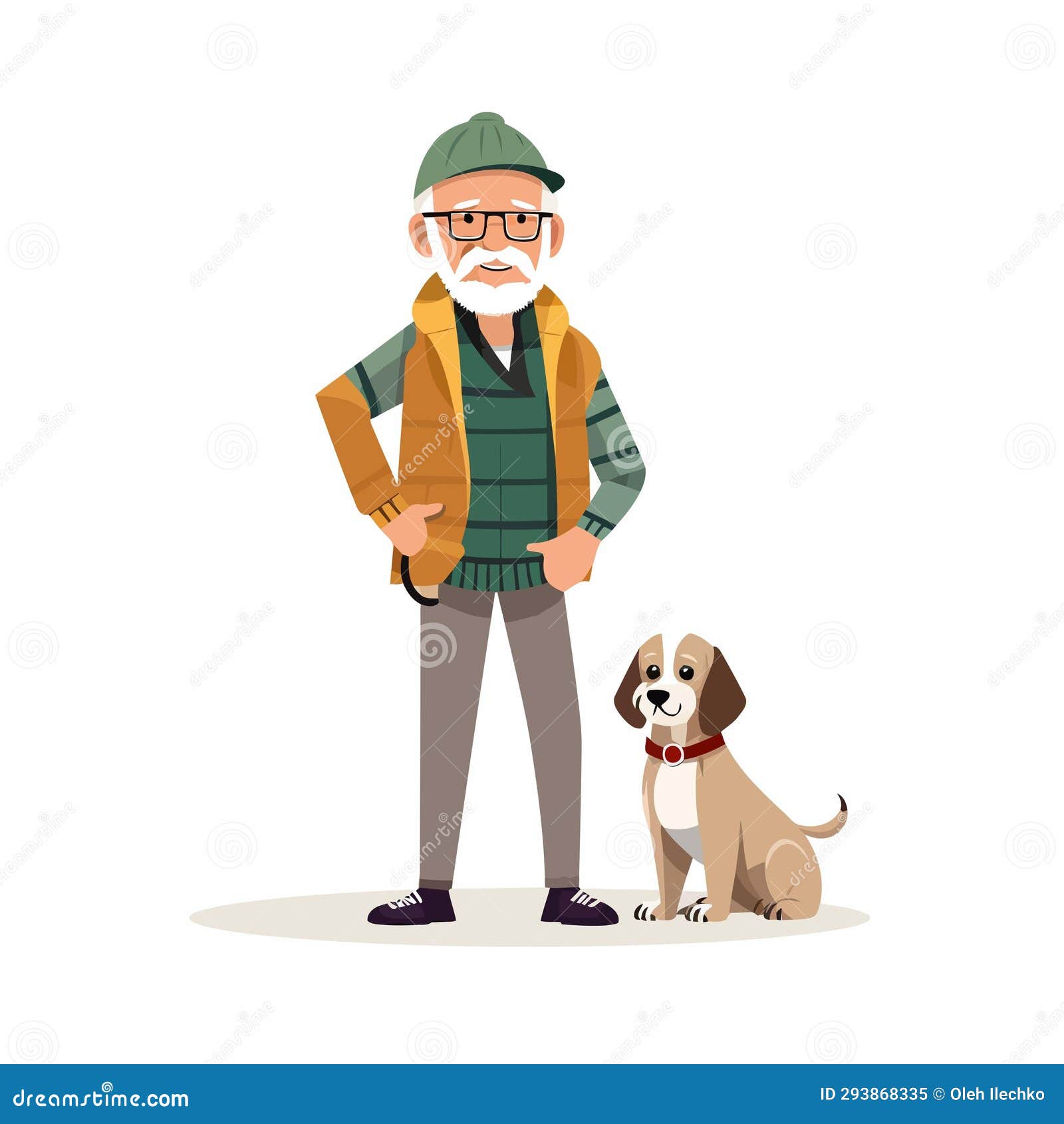 Old Man with Dog Vector Flat Minimalistic Isolated Illustration Stock ...
