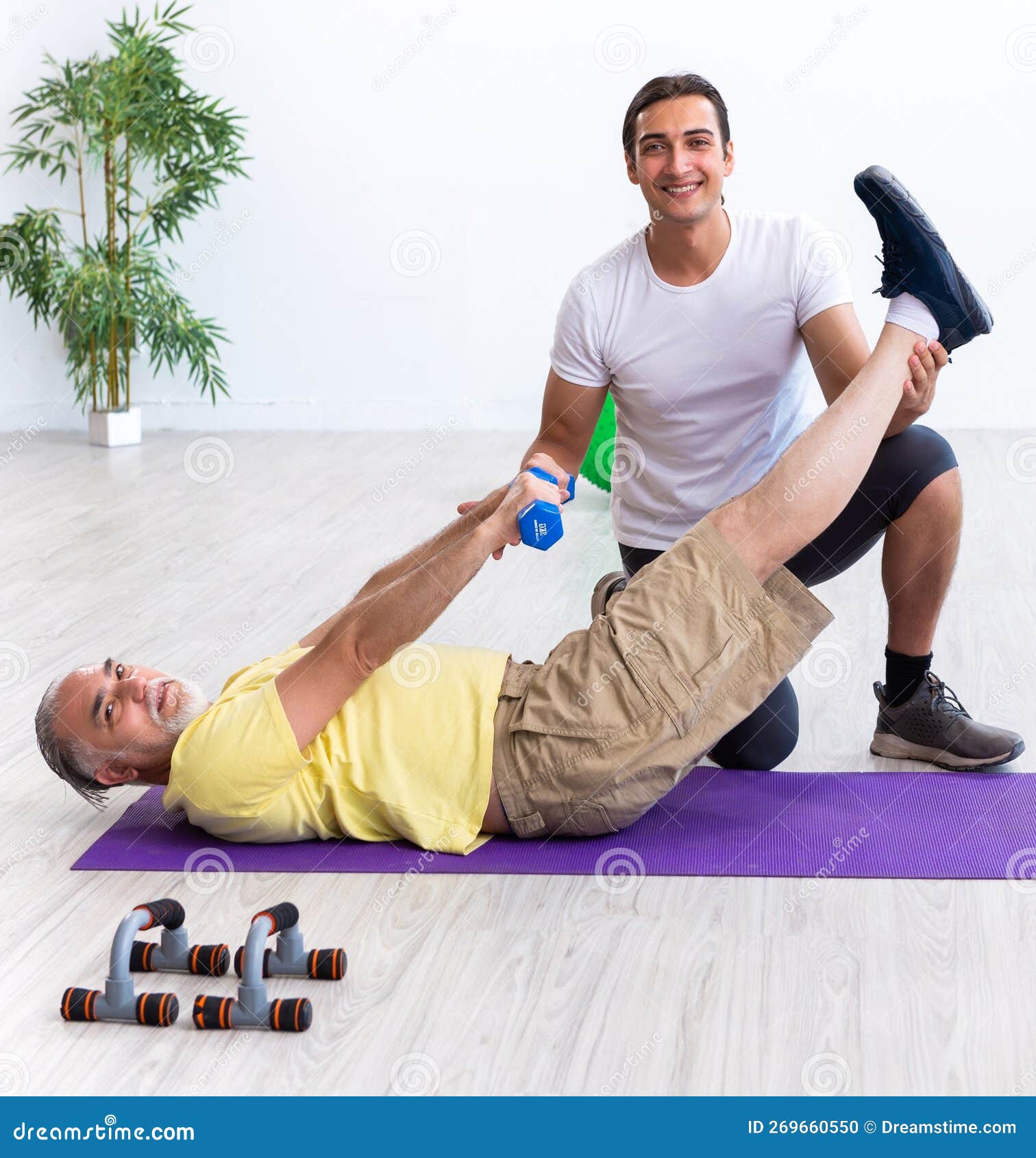 Old Man Doing Exercises Indoors Stock Photo - Image of aerobics, coach ...