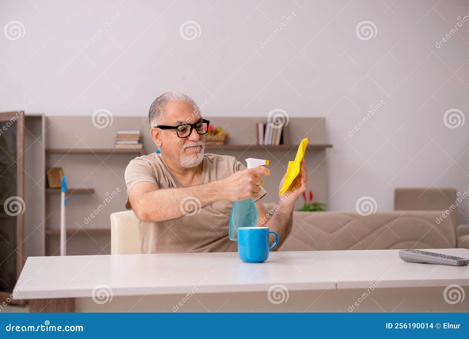 Old Man Doing Housework at Home Stock Photo - Image of housekeeper ...