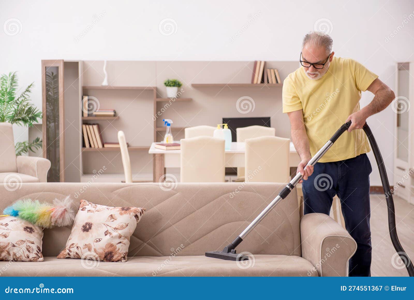 Old Man Doing Housework at Home Stock Image - Image of janitor ...