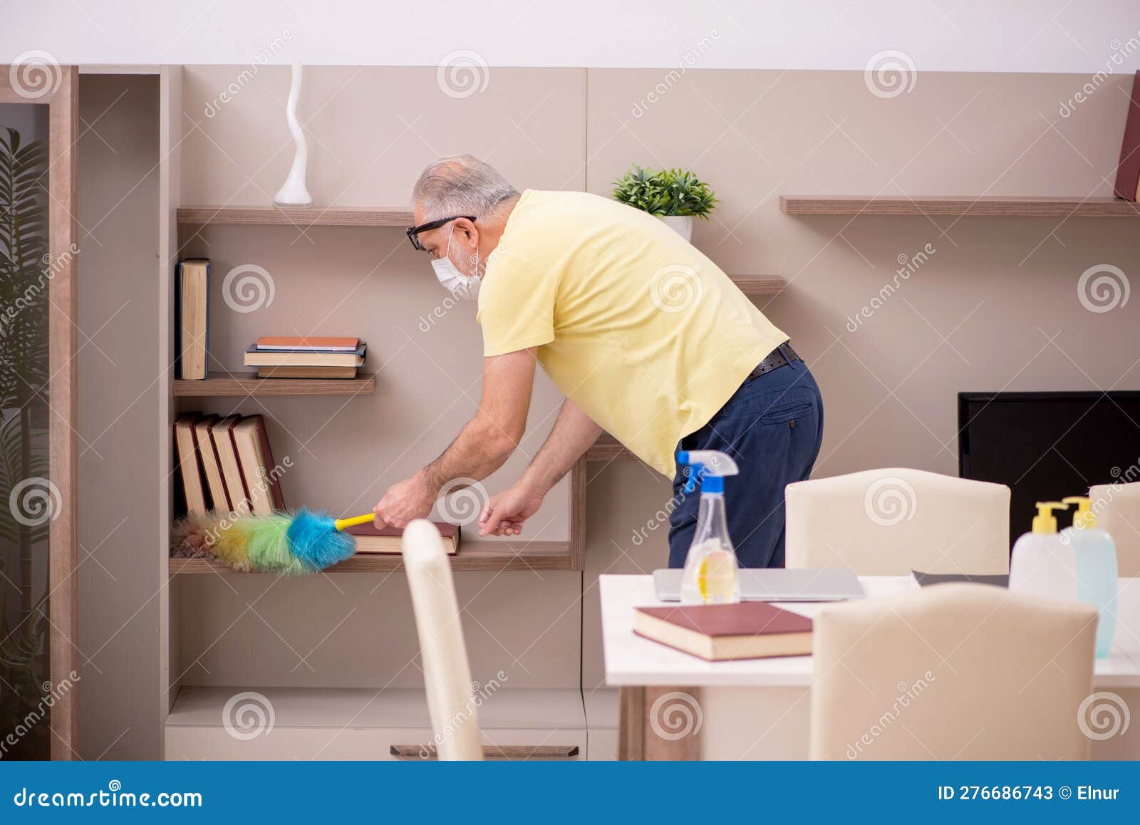 Old Man Doing Housework at Home Stock Image - Image of feather ...