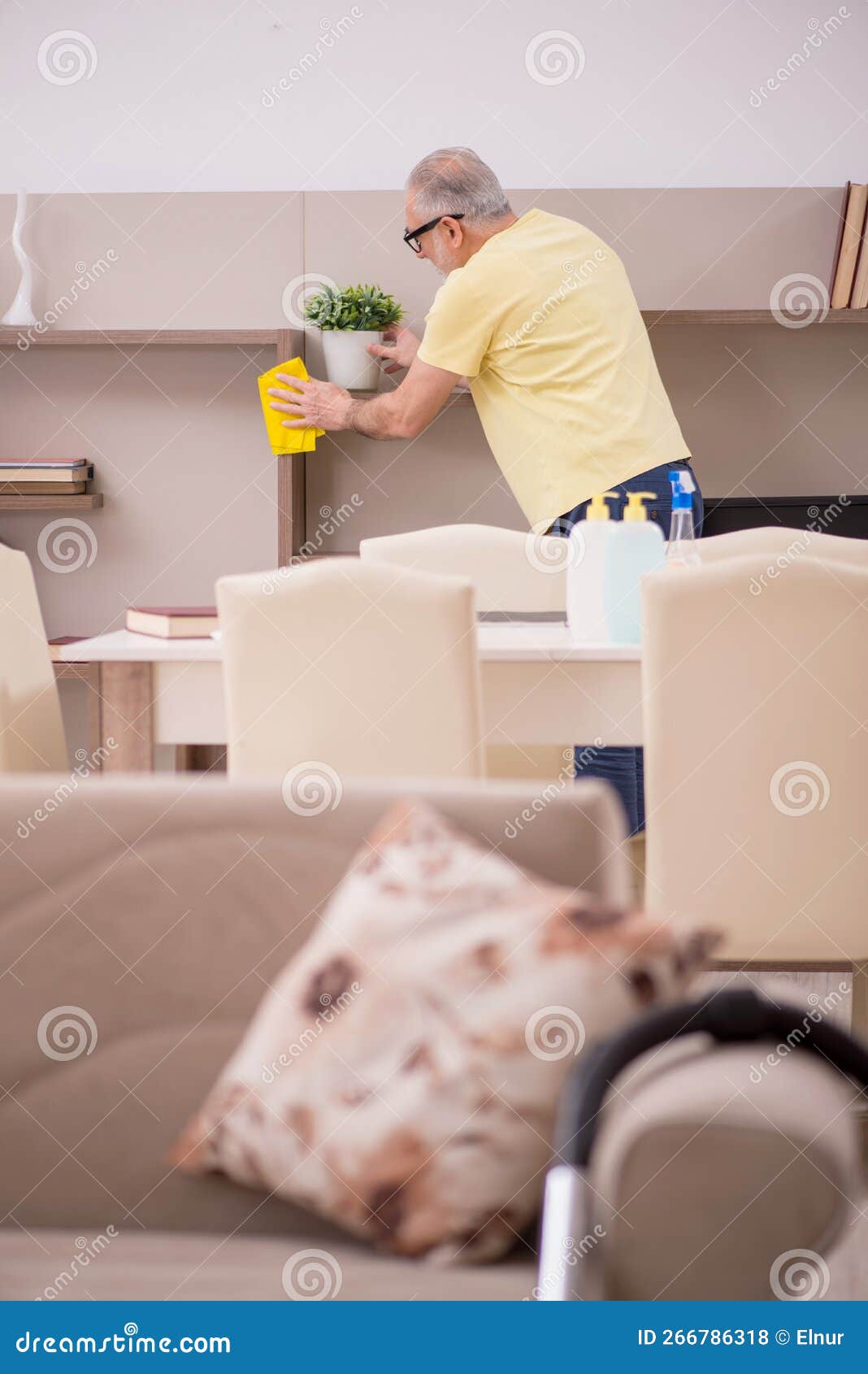 Old Man Doing Housework at Home Stock Photo - Image of housekeeping ...