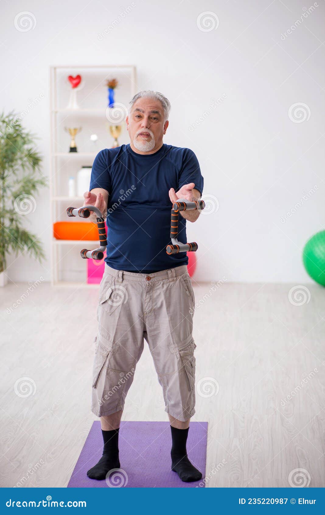 Old Man Doing Sport Exercises Indoors Stock Image - Image of activity ...