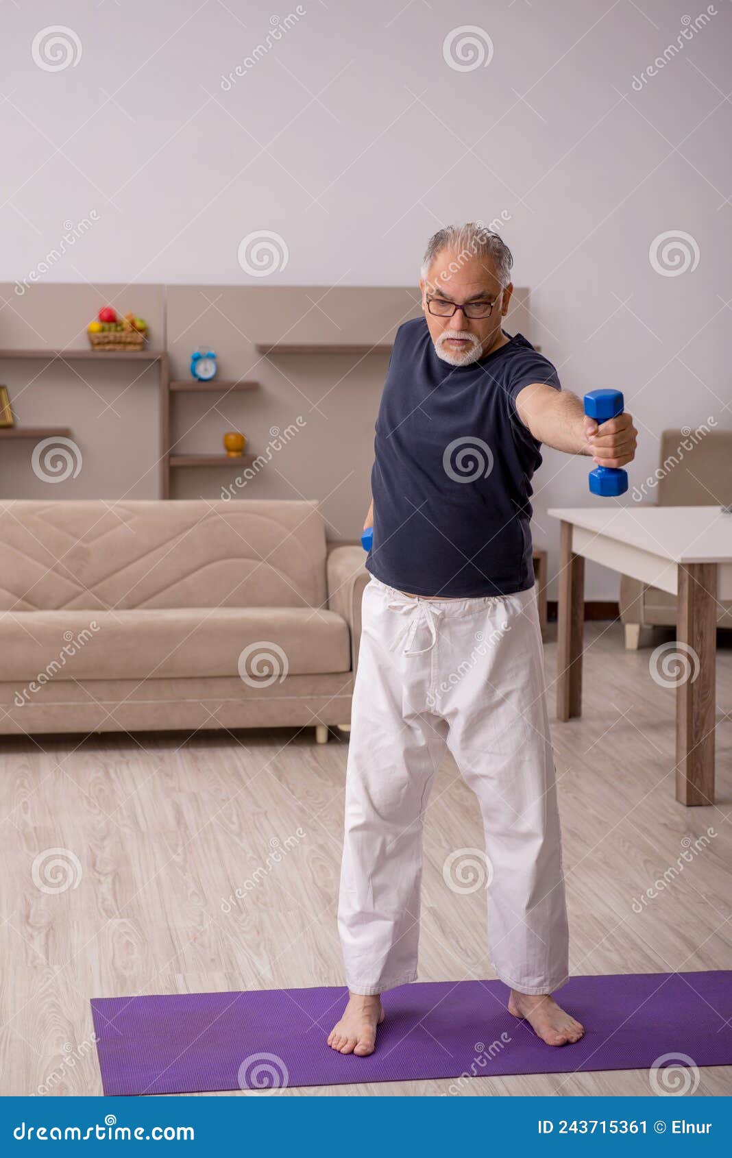 Old Man Doing Sport Exercises at Home Stock Image - Image of weight ...