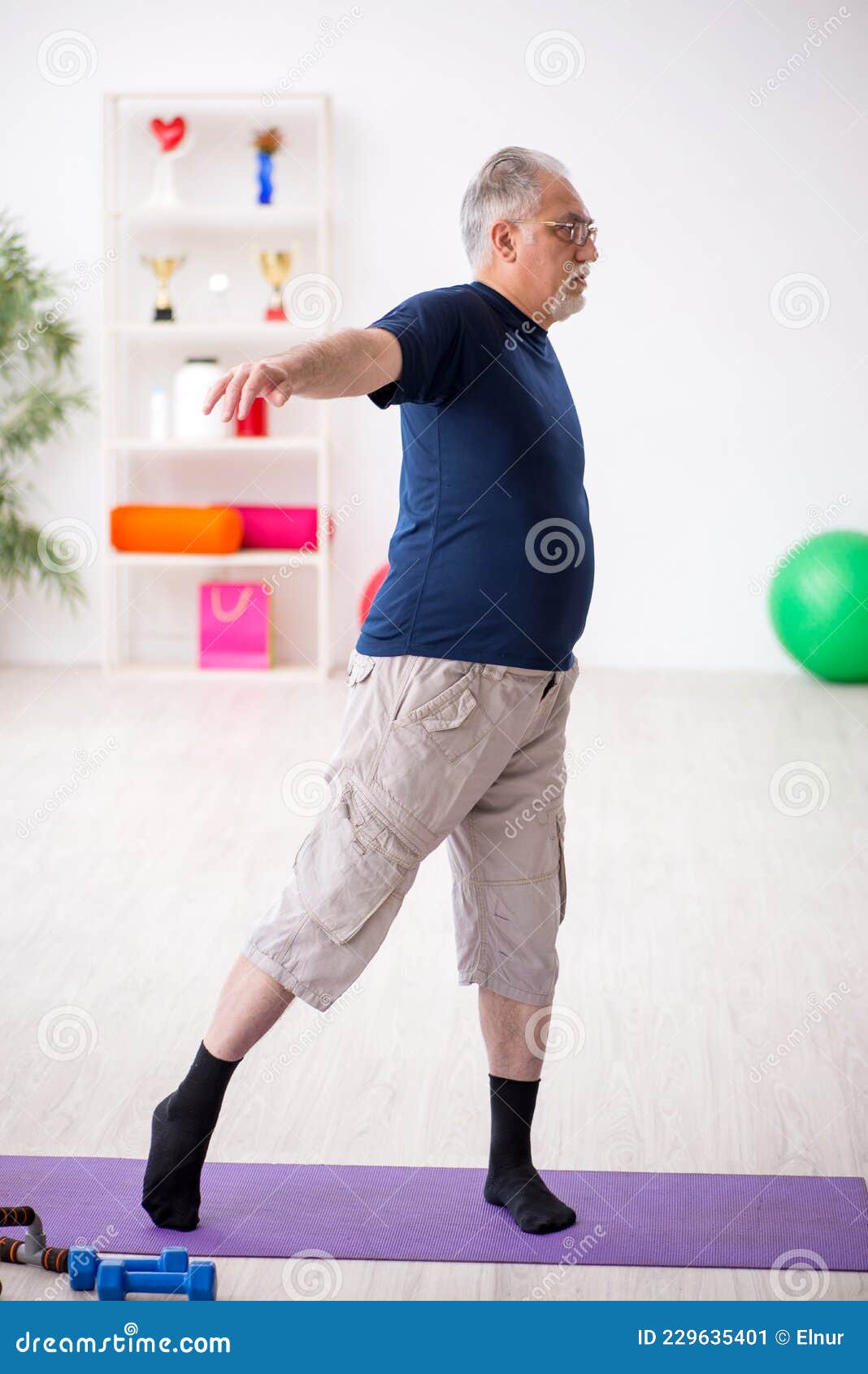Old Man Doing Sport Exercises Indoors Stock Image - Image of sportive ...