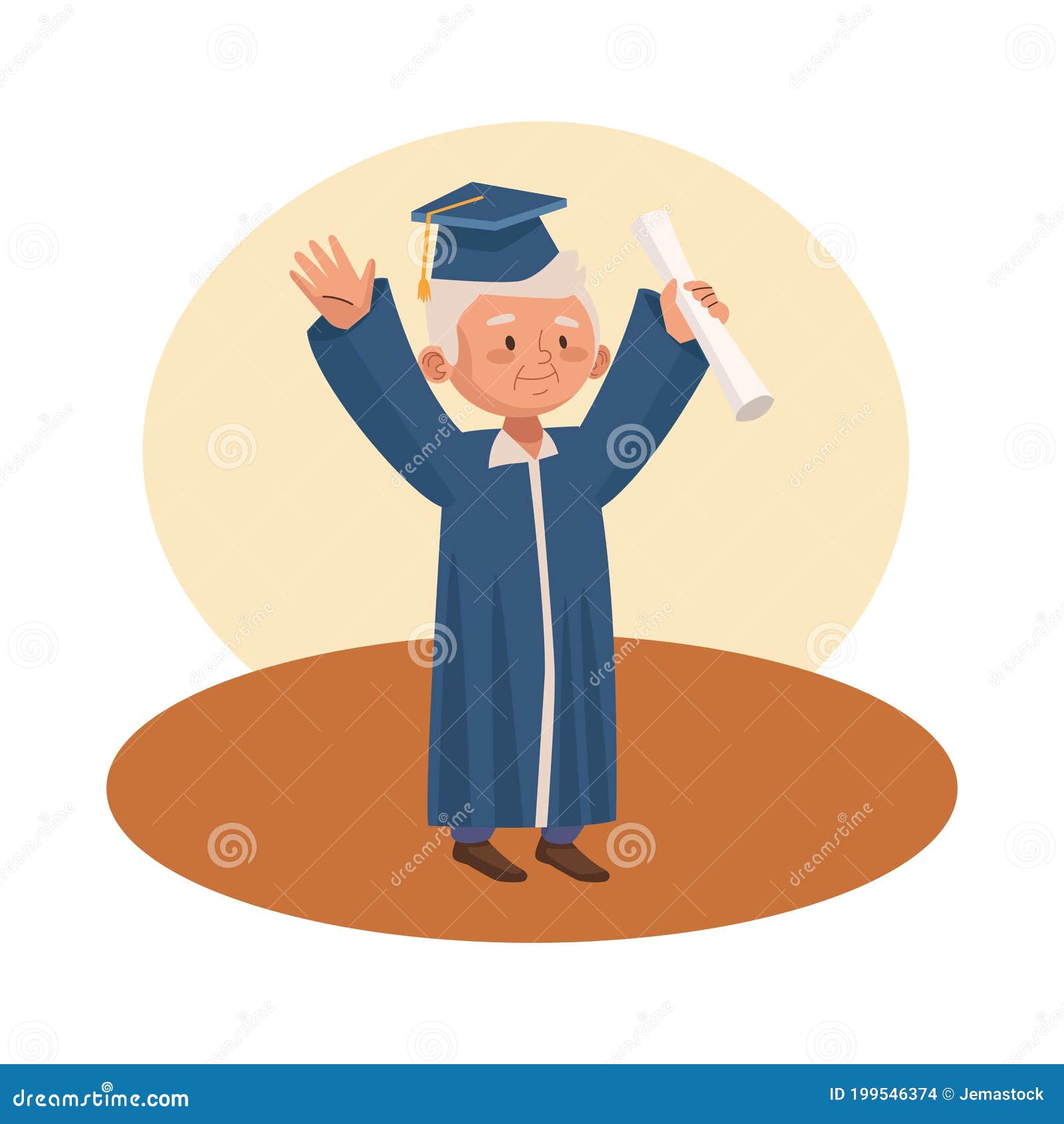 Old Man Eldery With Graduation Uniform Character Vector Illustration ...