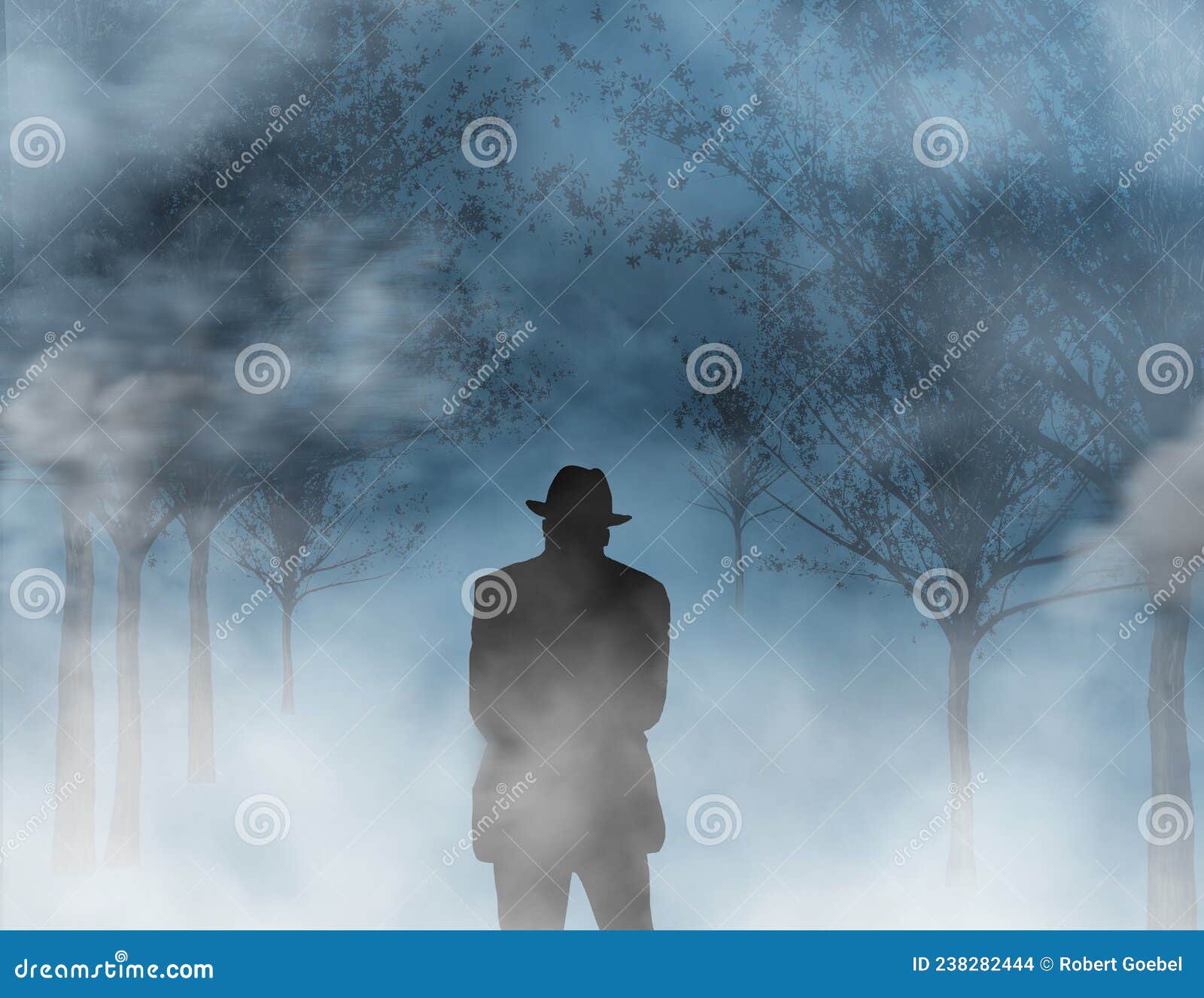 An Old Man Faces a Foreboding Fog Filled Forest Stock Illustration ...