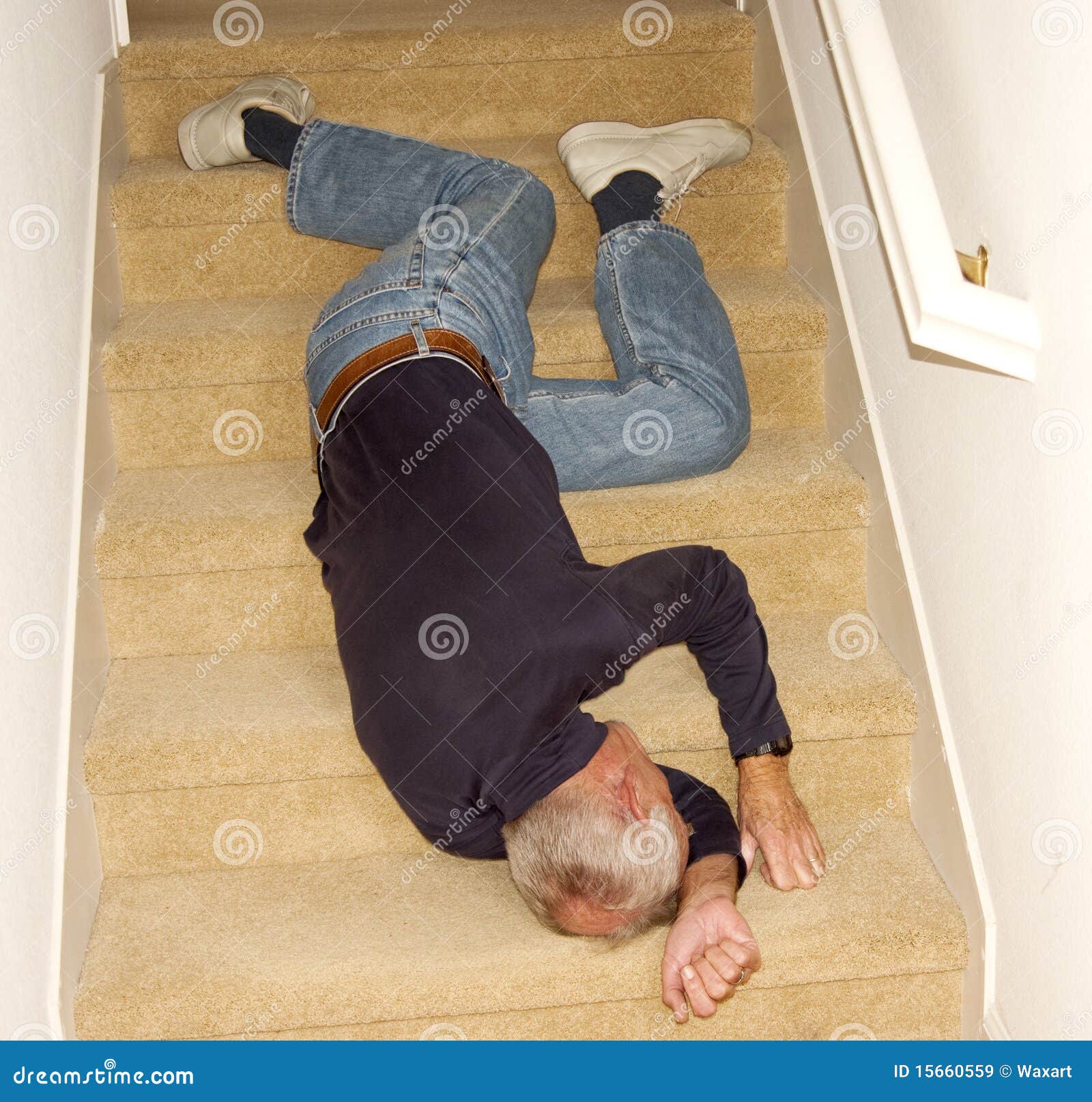 Old Man Fallen Downstairs Unconscious Stock Image - Image of injury ...