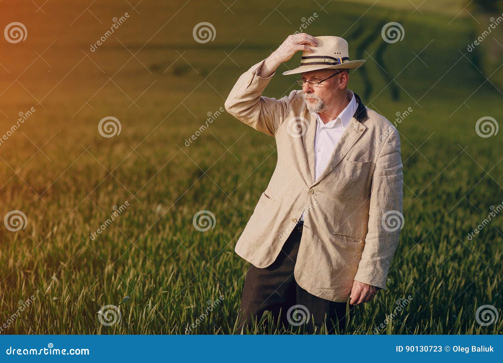Old man in field stock image. Image of grass, outdoor - 90130723