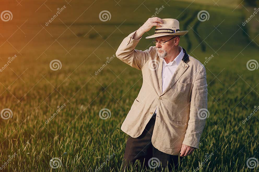 Old man in field stock image. Image of grass, outdoor - 90130723