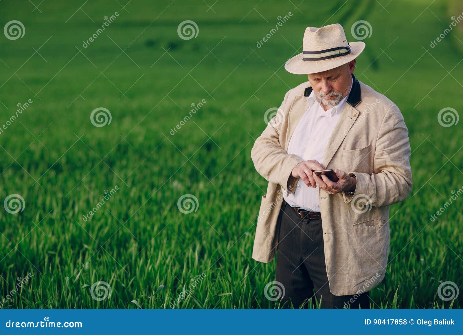 Old man in field stock photo. Image of grandfather, left - 90417858