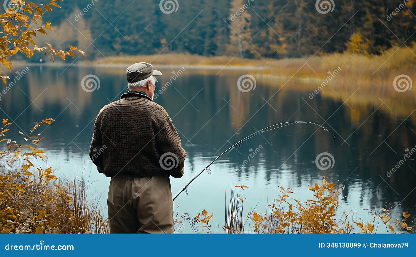 An Old Man Fishing on the Lake Stock Image - Image of fisherman ...