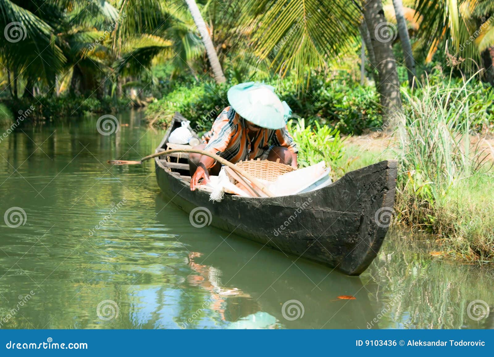 Old Man at the Floating Fish Markets, Backwaters Stock Photo - Image of ...