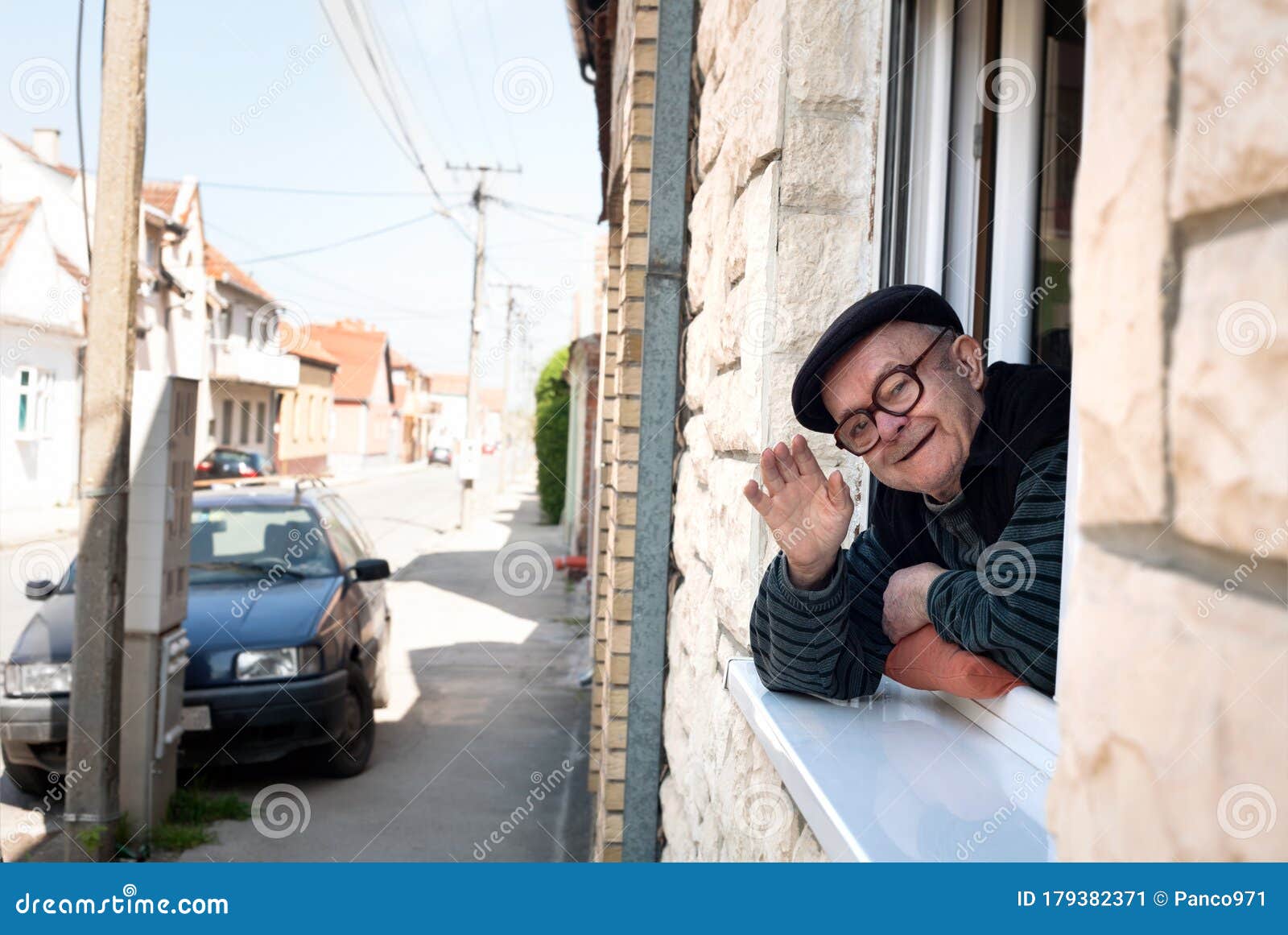 The Old Man Greets From The Window Royalty-Free Stock Photography ...