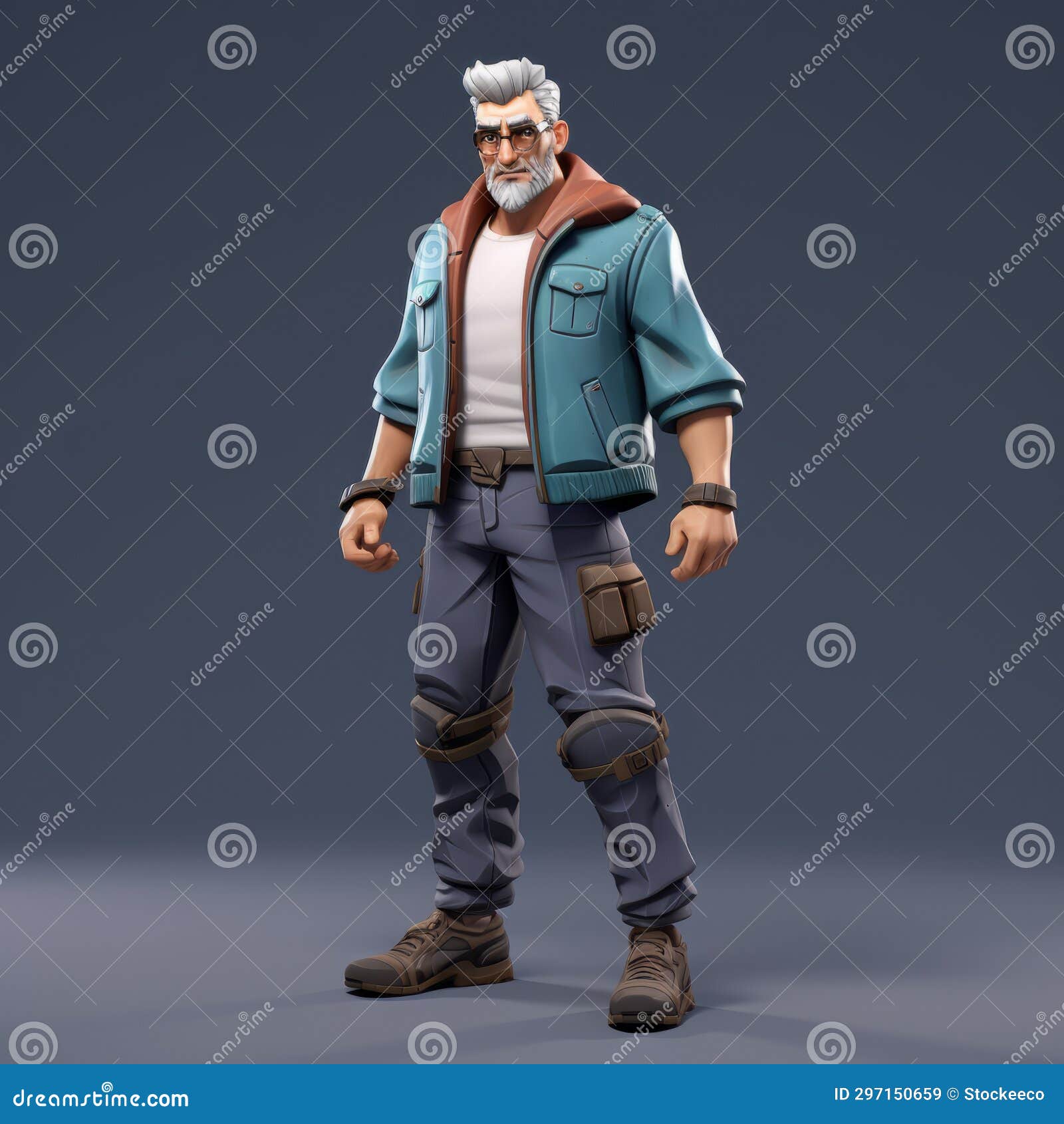 Senior 3d Model: Casual Game Character in Grey Jacket and Blue Jeans ...