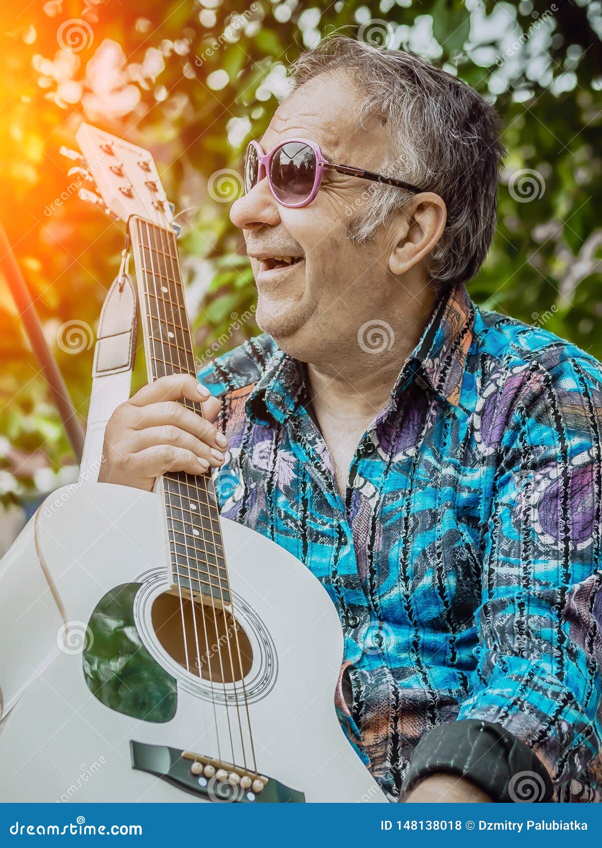 An Old Man with a Guitar Enjoys Life Stock Photo - Image of concert ...