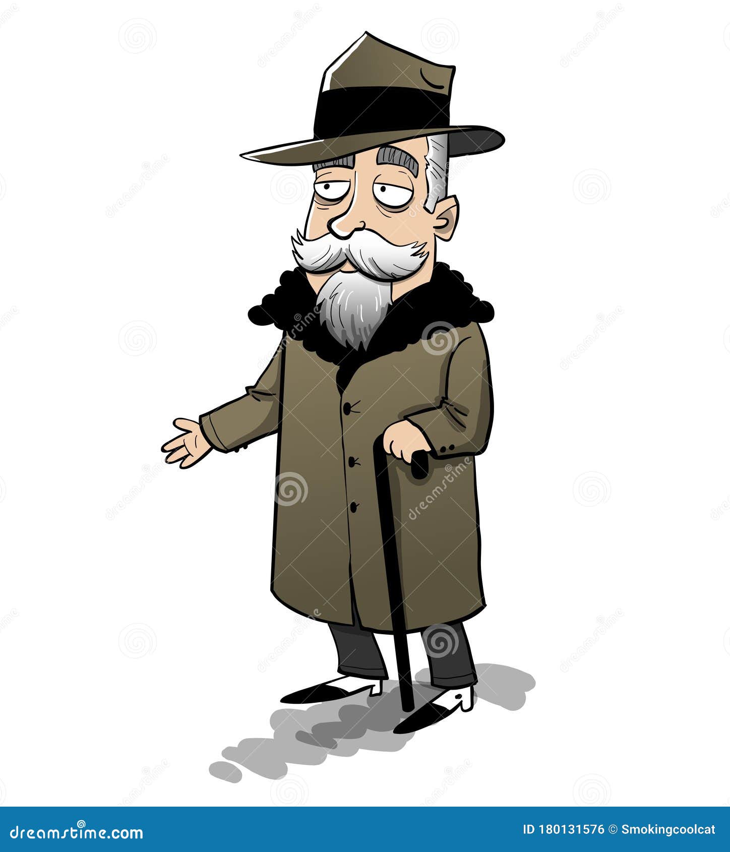 Old Man with Hat, Fur Coat and Cain Stock Illustration - Illustration ...