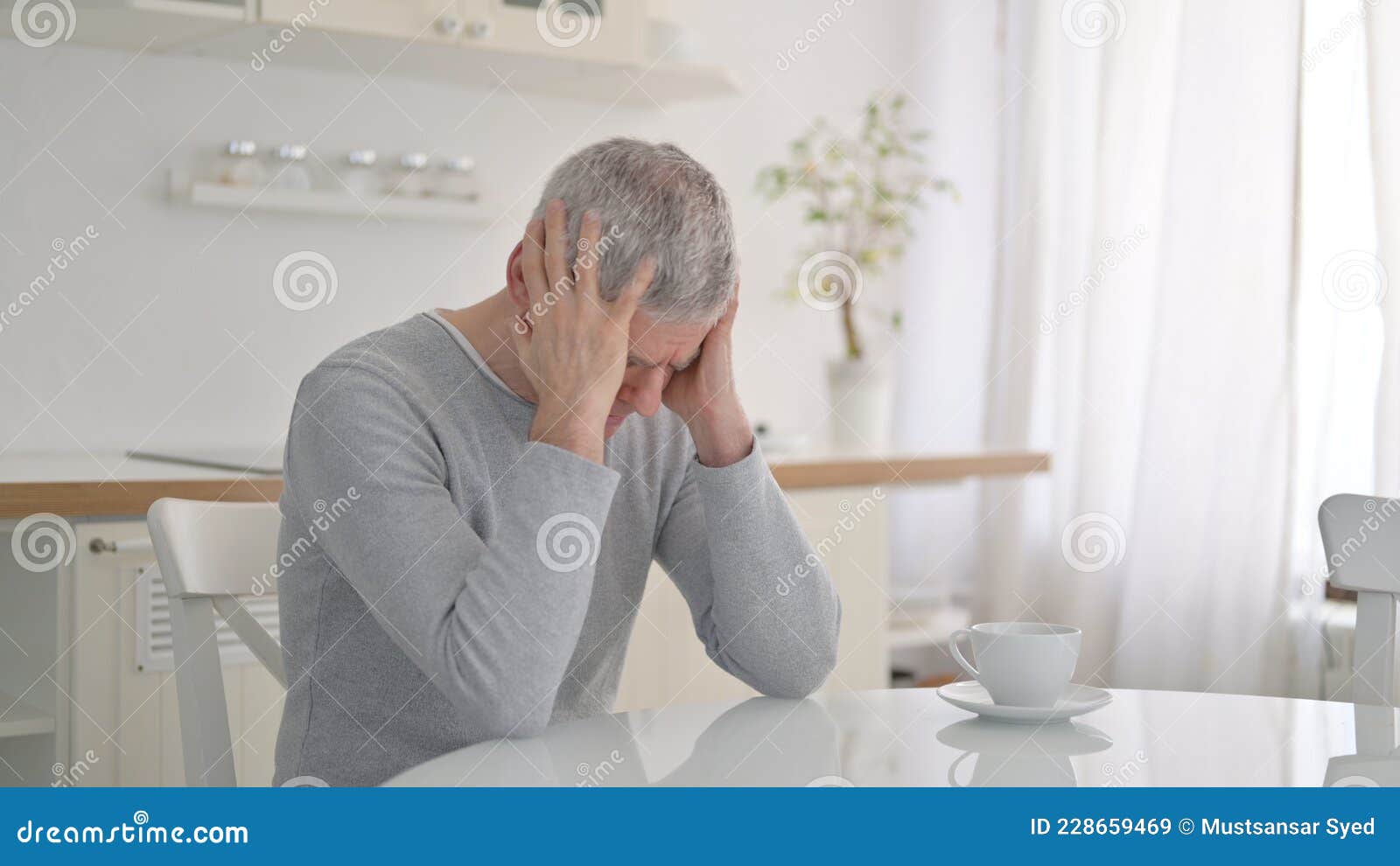 Old Man with Headache at Home Stock Image - Image of creativity ...