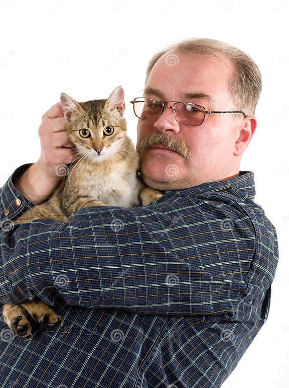 Old man with his cat stock image. Image of pedigreed - 23961195