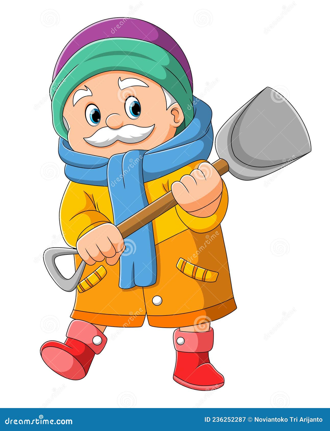 The Old Man is Holding a Shovel Stock Vector - Illustration of colorful ...