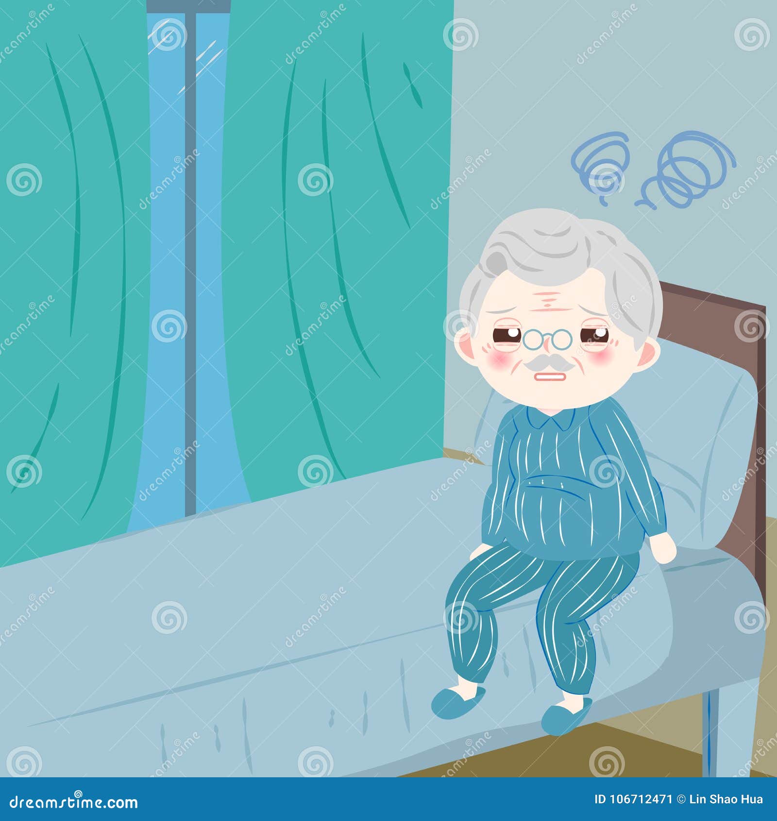 Old man with insomnia stock vector. Illustration of cartoon - 106712471