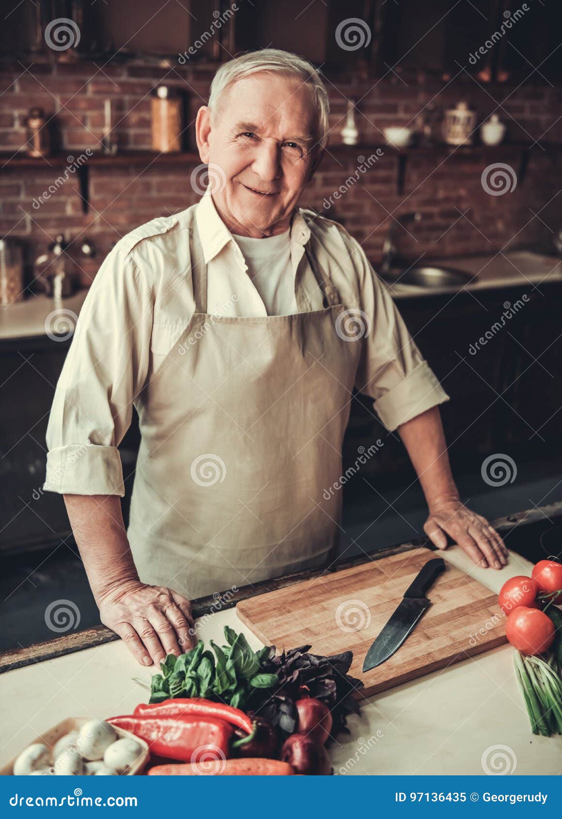 Old man in kitchen stock image. Image of nutrition, lunch - 97136435