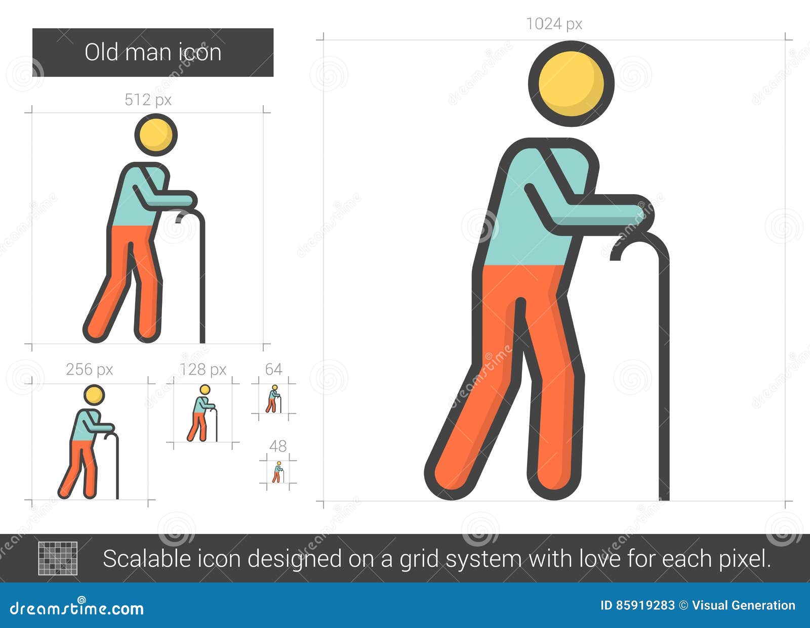 Old man line icon. stock vector. Illustration of care - 85919283