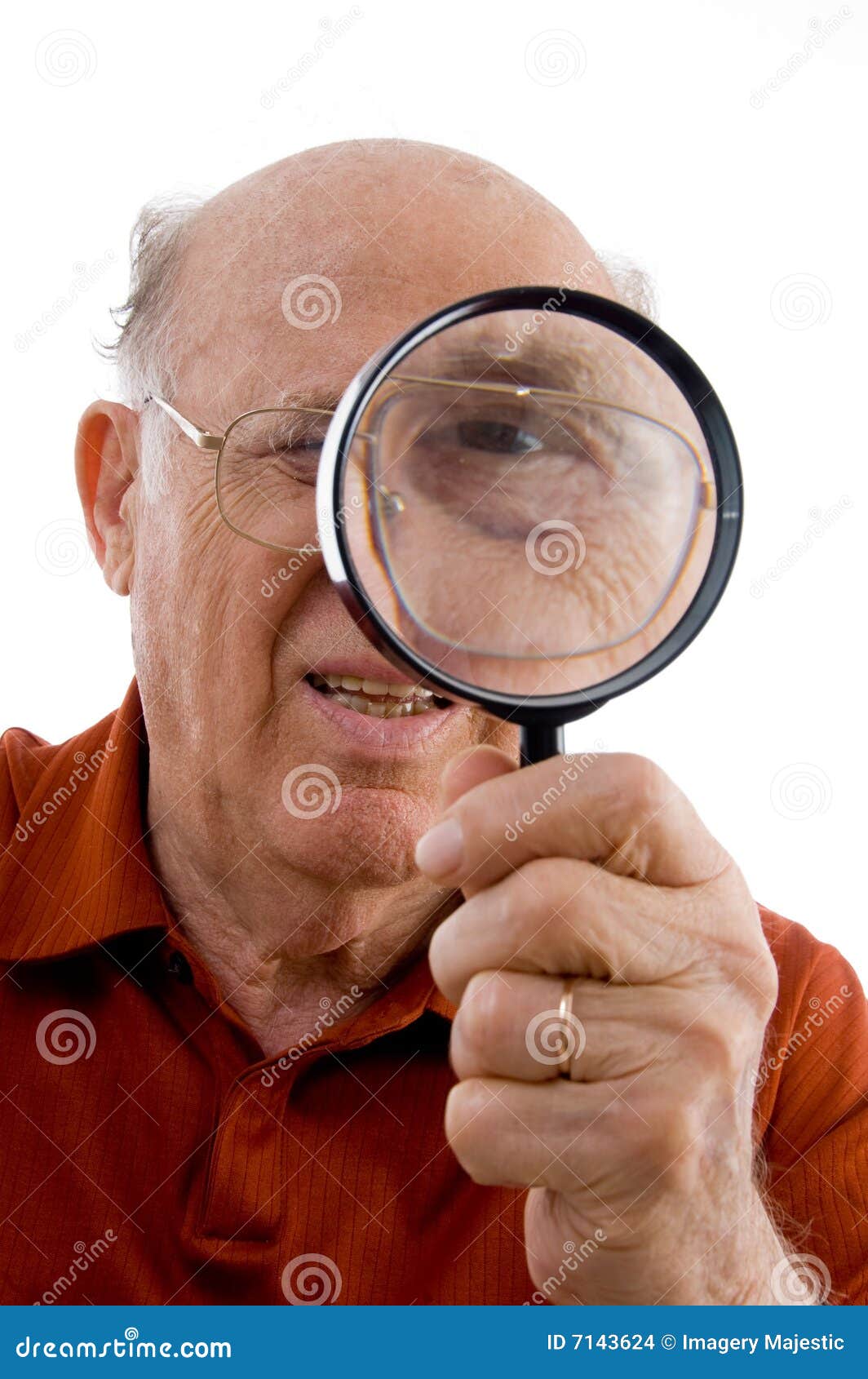 Old Man Looking through Lens Stock Photo - Image of casual, indoors ...