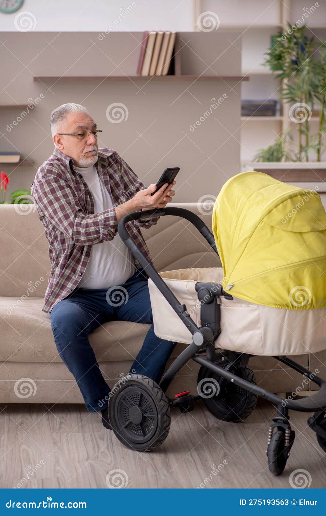 Old Man Looking after Newborn at Home Stock Image - Image of born ...