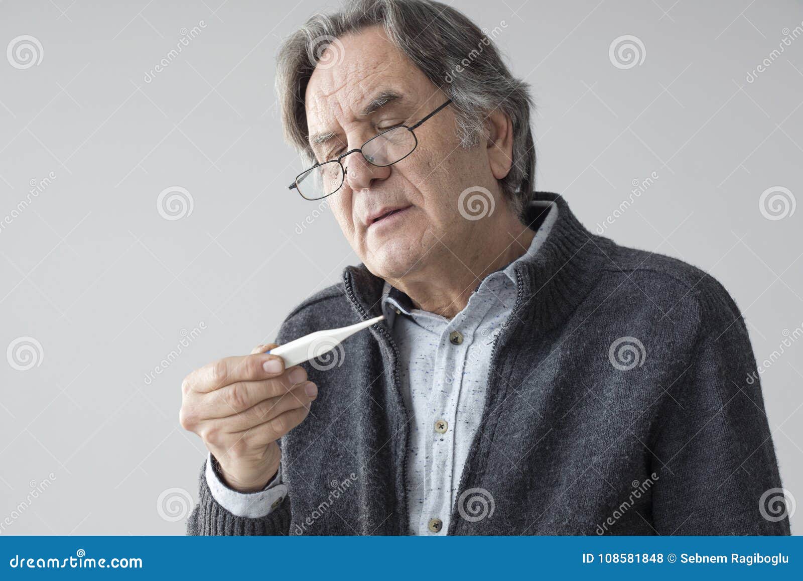 Old Man Measuring His Fever Stock Photo - Image of healthcare, care ...